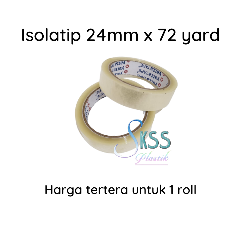 Selotip 1 inch l Isolasi sedang l Lakban Bening Ukuran 24 mm x 72 Yard ...
