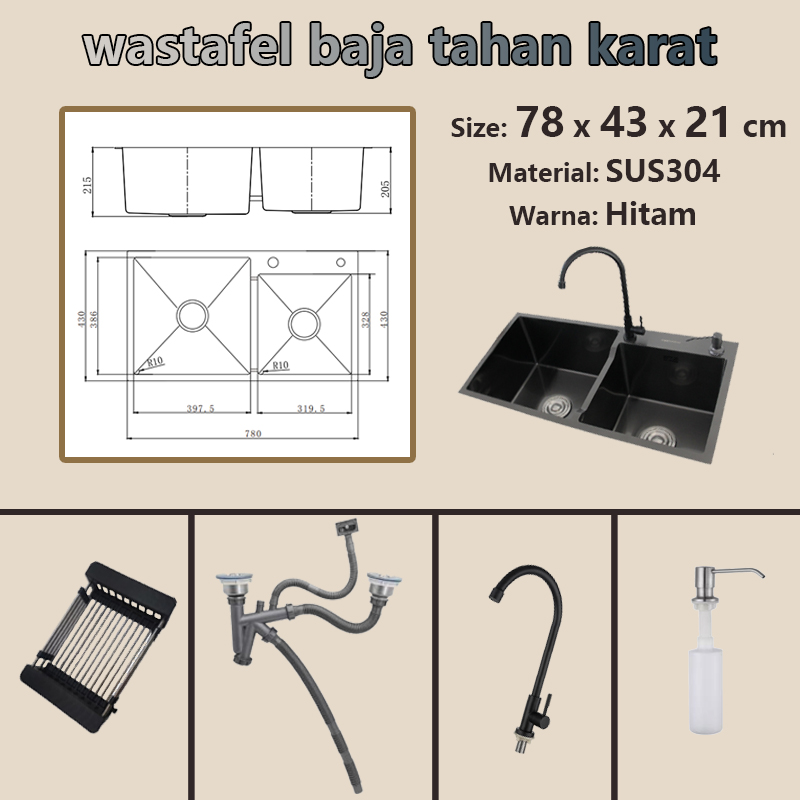 Lighthundred Kitchen Dual Sink Stainless / SUS304 Bak Cuci Piring 2 ...