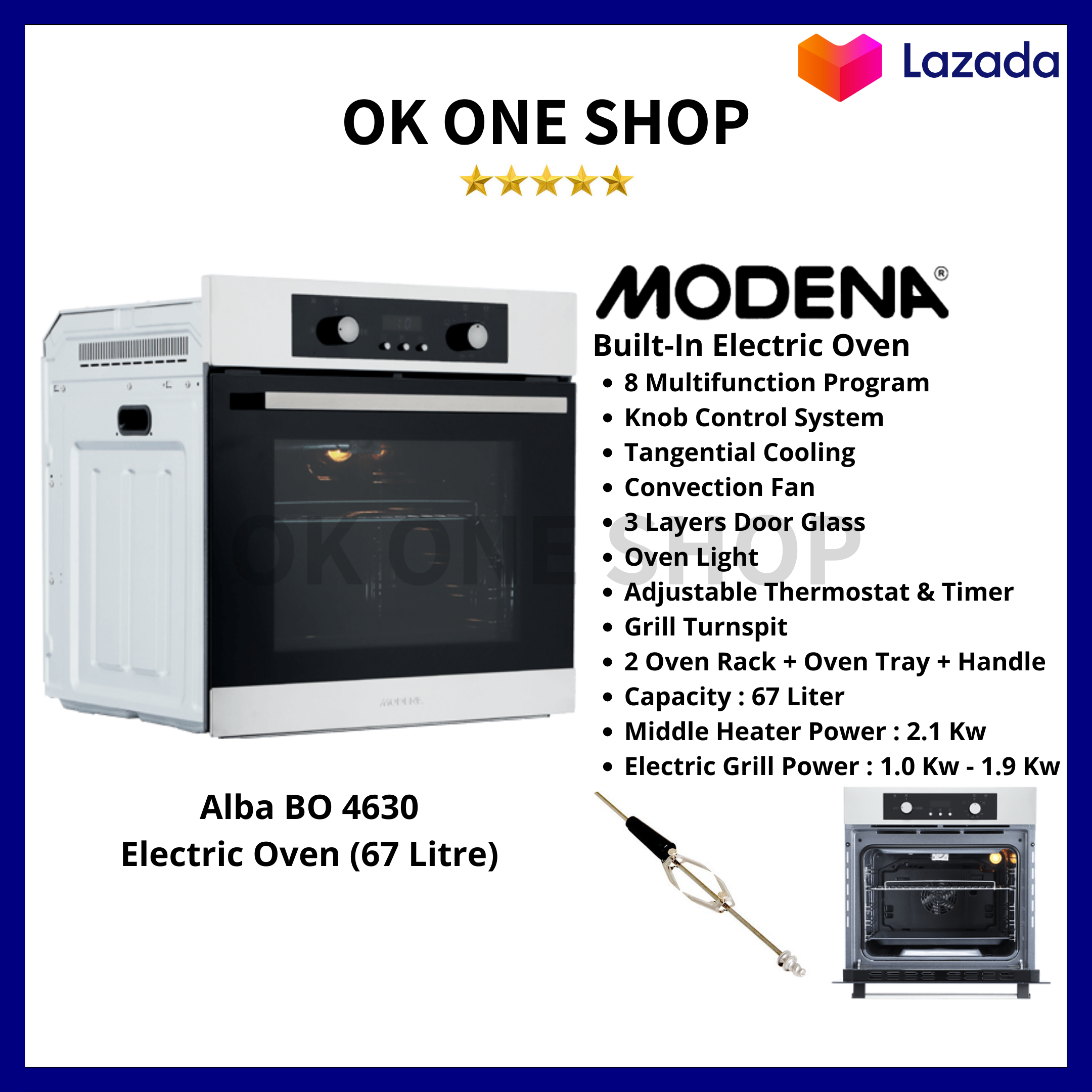 MODENA Built-in Electric Oven - Alba BO 4630 | Lazada Indonesia