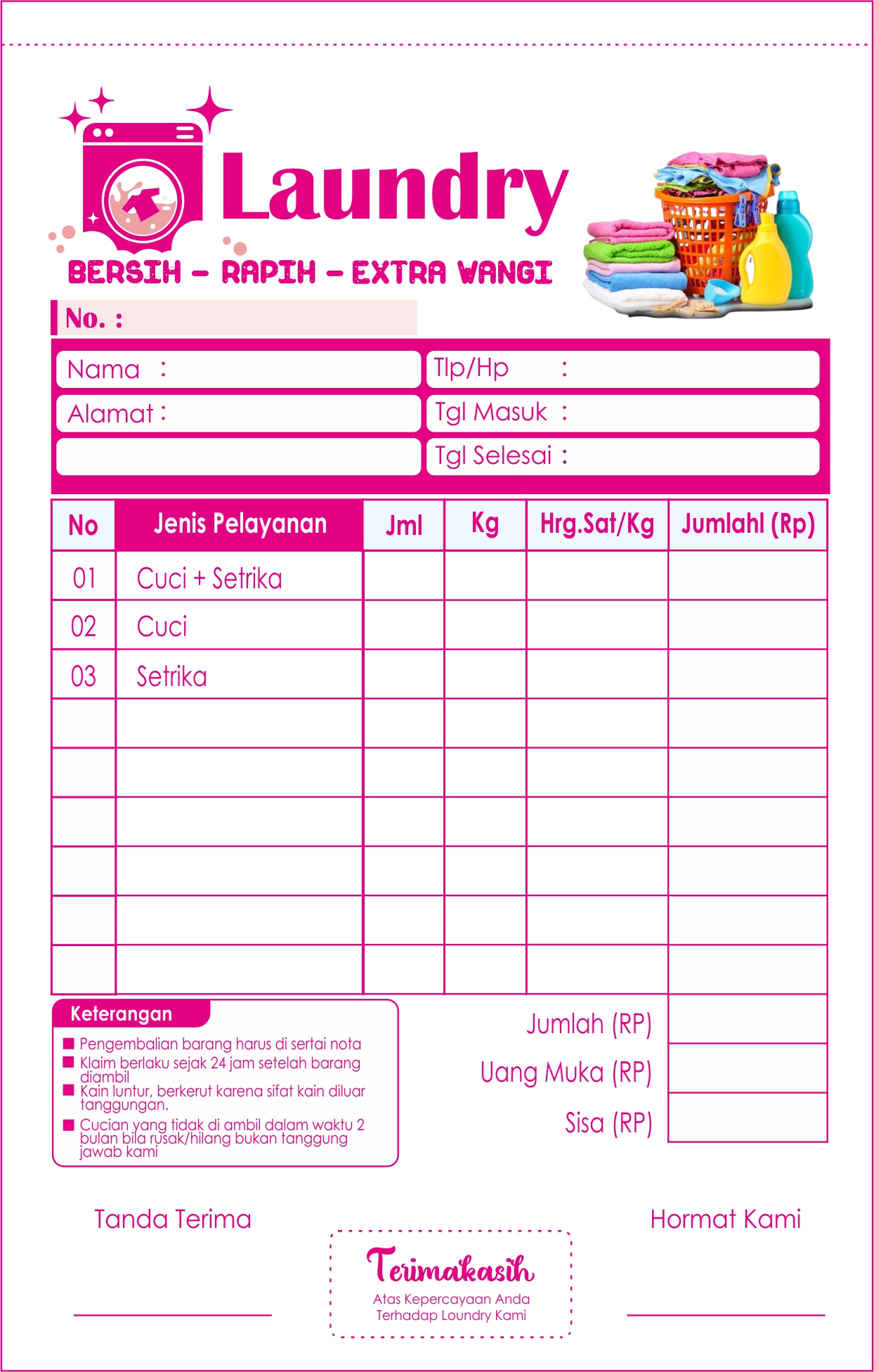 NOTA LOUNDRY 2 RANGKAP UKURAN 10 X 16 CM NOTA LOUNDRY MURAH NOTA BON 2 PLY LOUNDRY NAMA TOKO ...