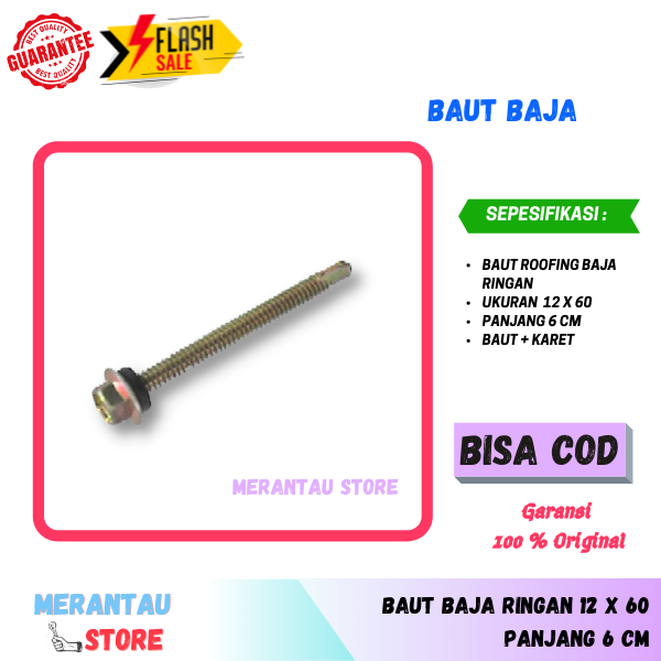 Baut Skrup Baja Ringan 12 X 60 Panjang 6 Cm Isi 25 Pcs Baut Roofing ...