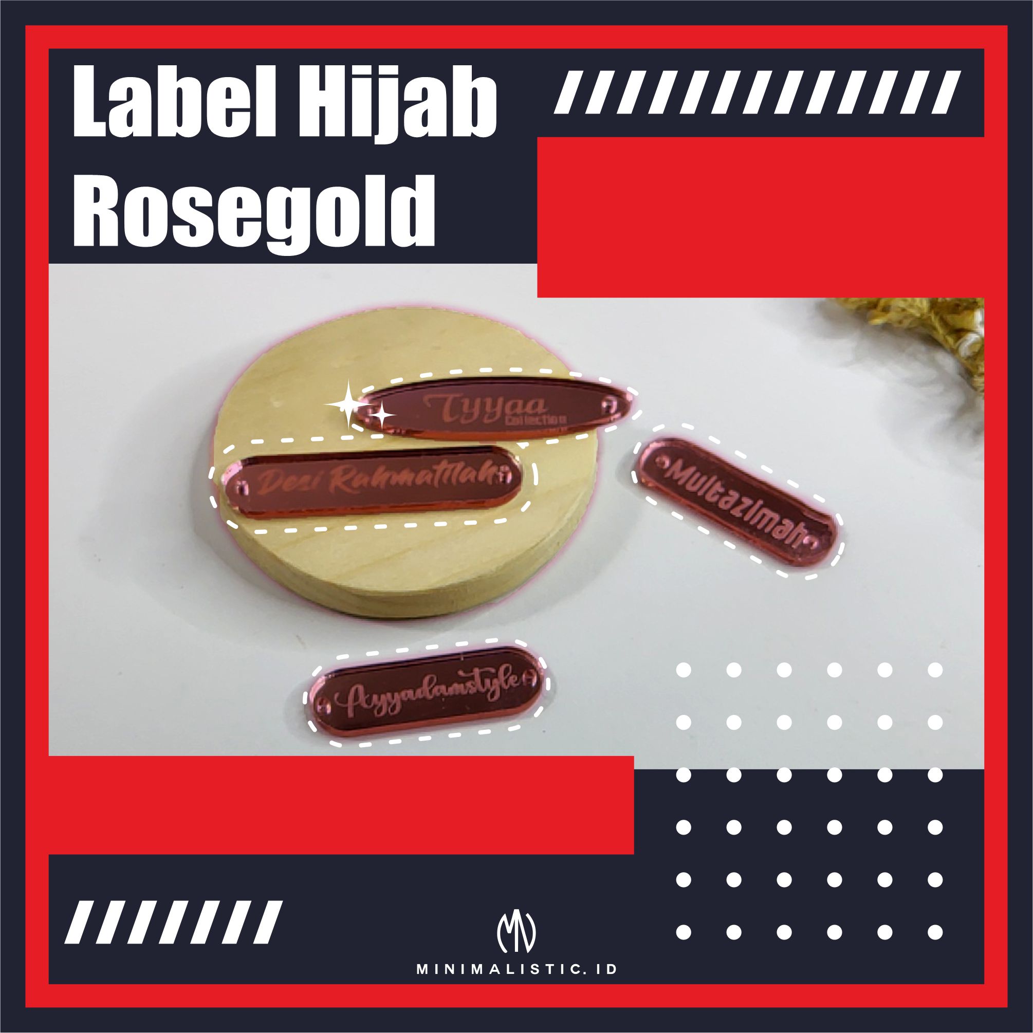 PAKET 100pcs Label Hijab ROSEGOLD Label Hijab Akrilik Label Akrilik ...