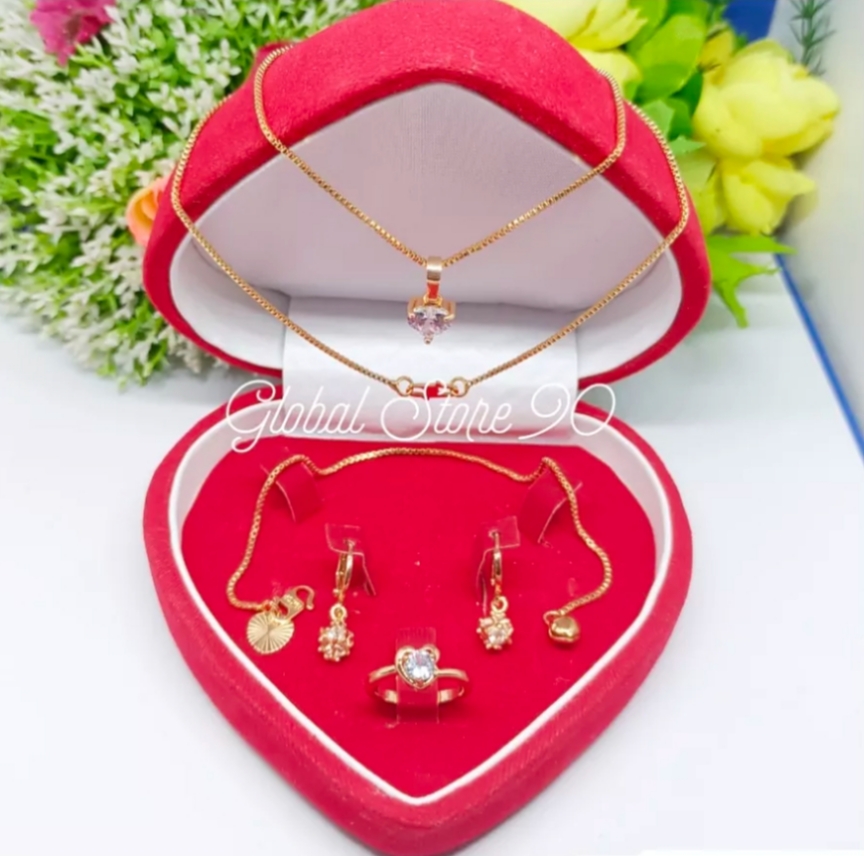 Set Perhiasan Wanita Dewasa Permata Satu Titanium Gold Premium Anti ...
