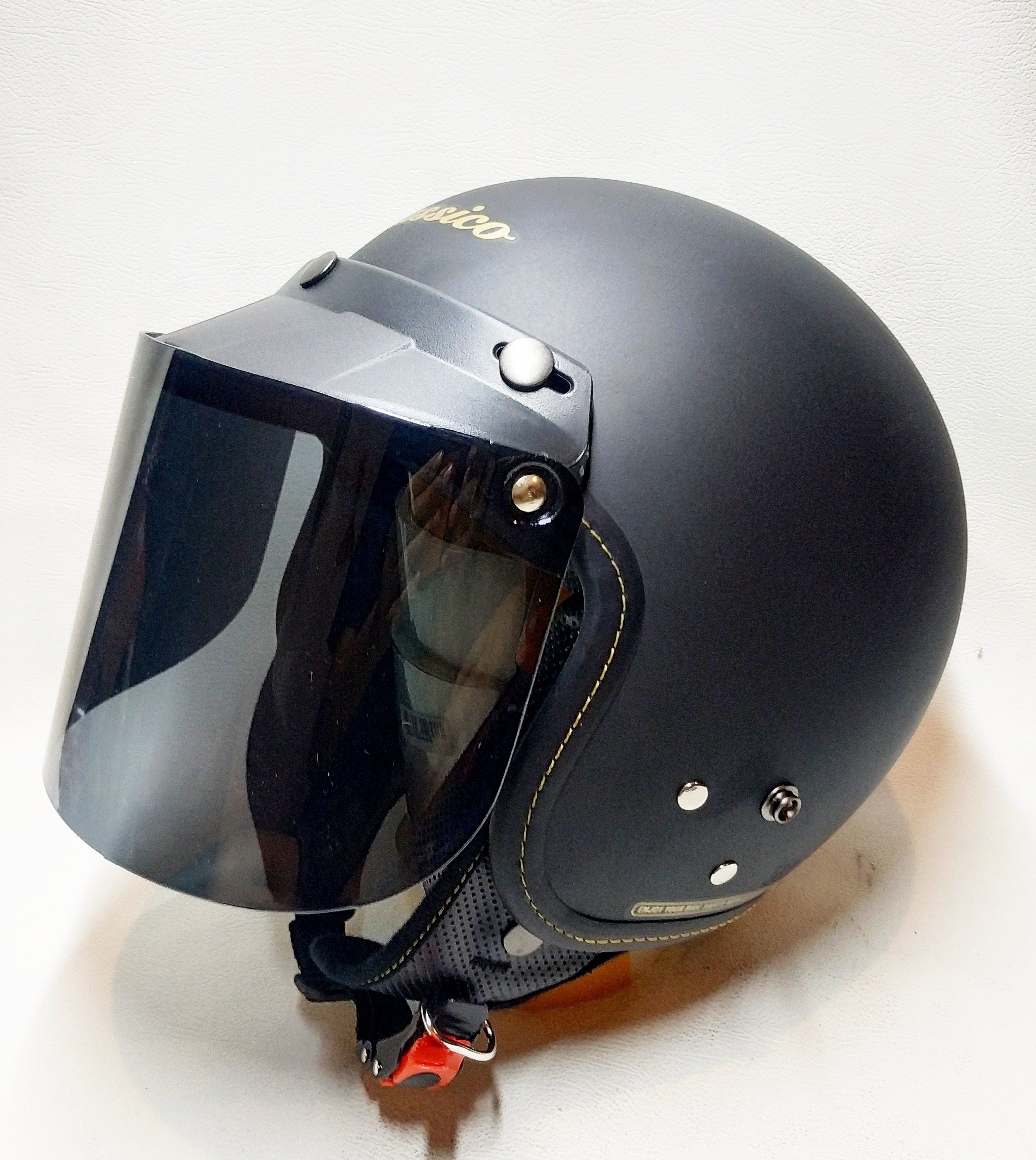 Helm Clasico moge Hitam doff Retro Paket kaca visor platt Cembung ...