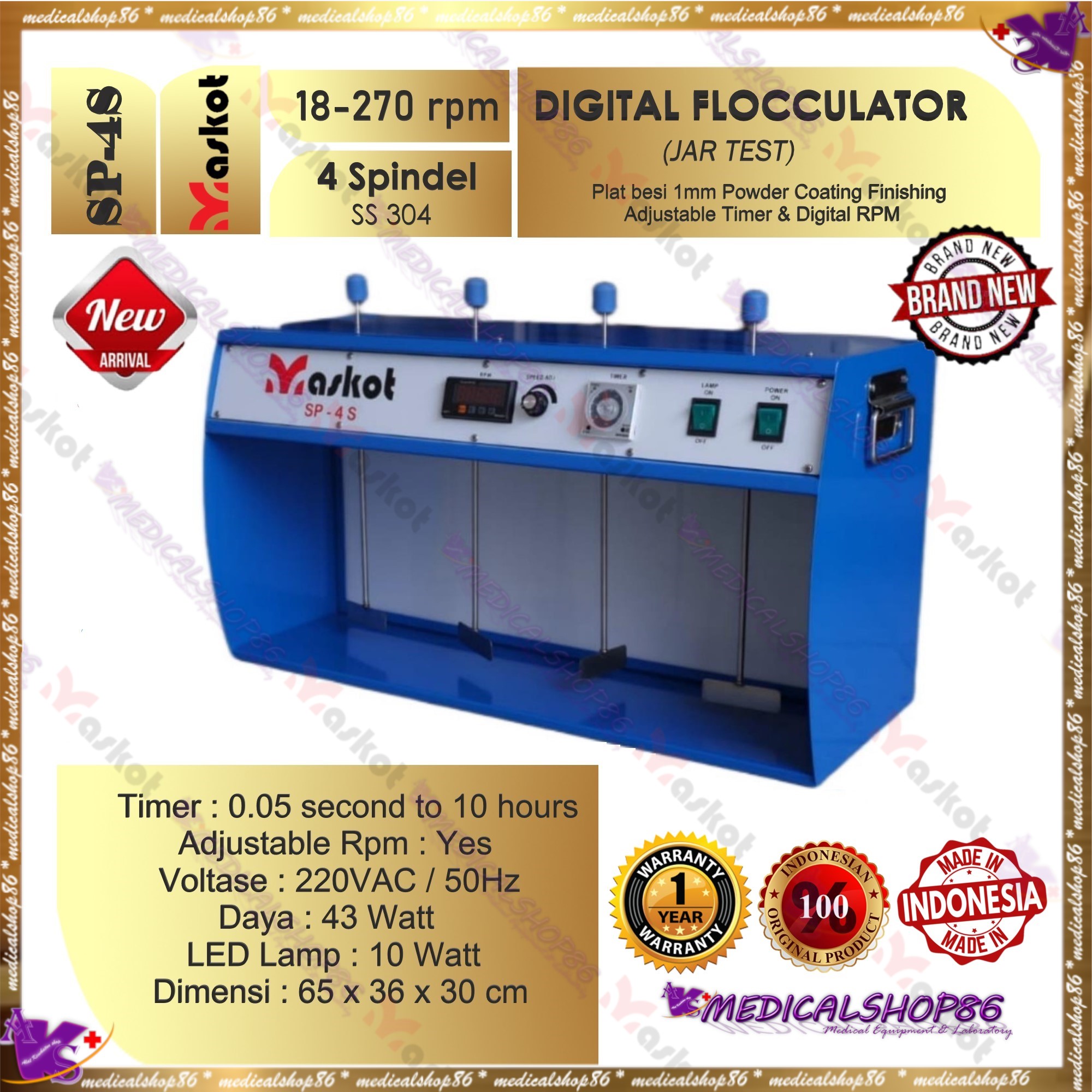 SP-4S DIGITAL FLOCCULATOR 4 SPINDLE / JAR TEST 4 PENGADUK. MASKOT ...