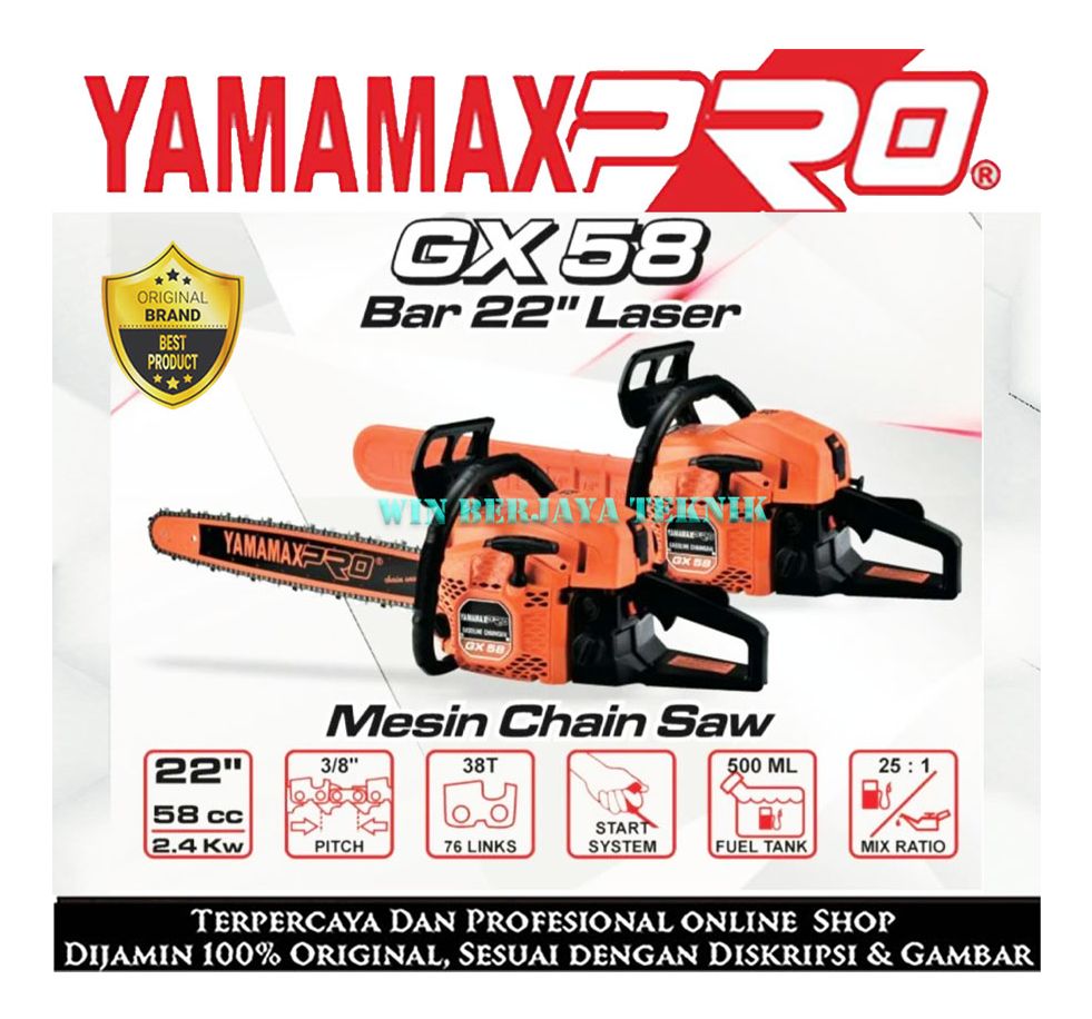 YAMAMAX PRO GX 58 Bar Laser Chainsaw Mesin Gergaji Pohon Mesin Senso 22 ...