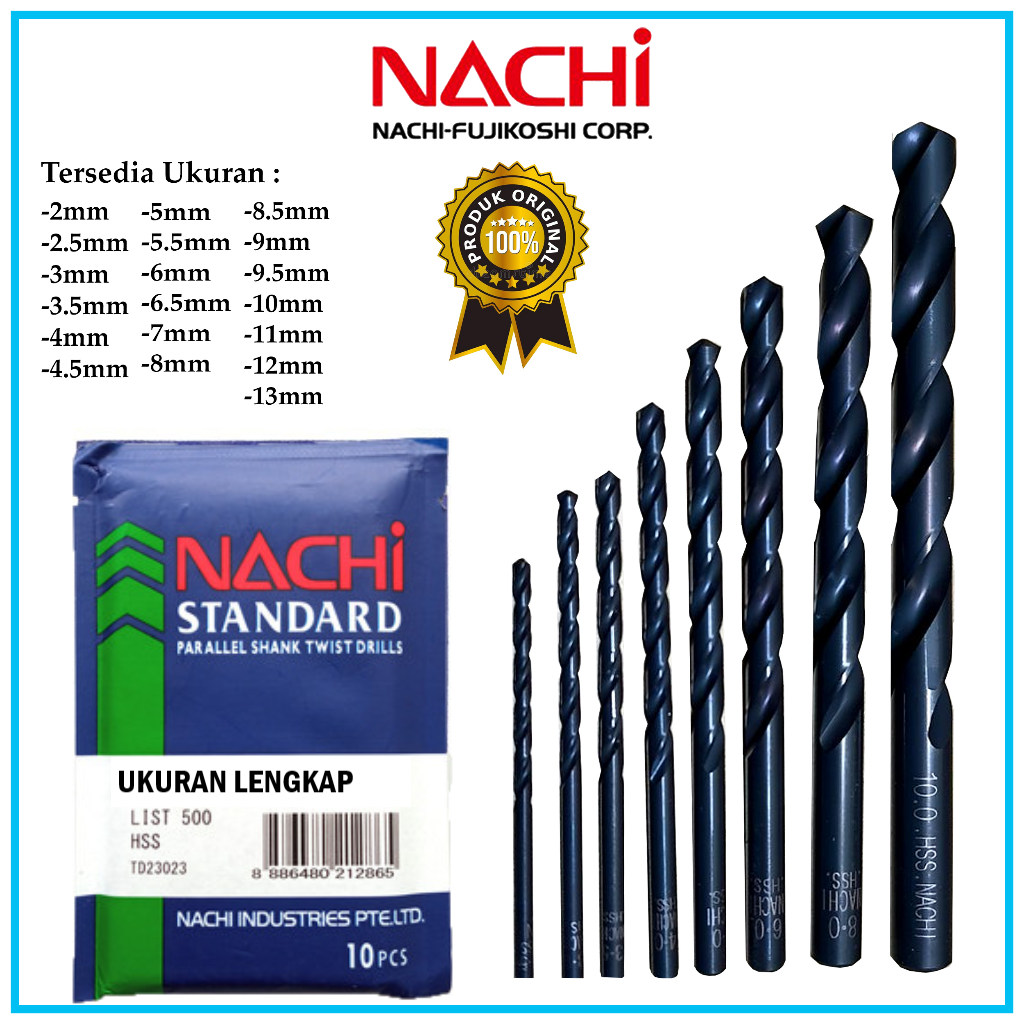 ORIGINAL 100% NACHI Mata Bor Besi HSS LENGKAP SEMUA UKURAN 2 - 13 mm Straight Shank Drill ASLI ...