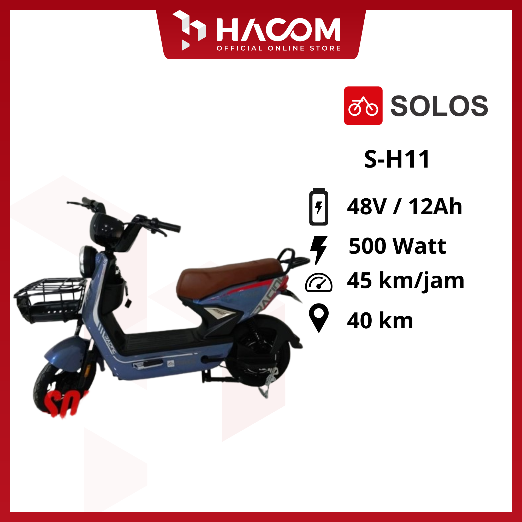 Sepeda Listrik Solos S-H11 E-Bike 500watt | Lazada Indonesia