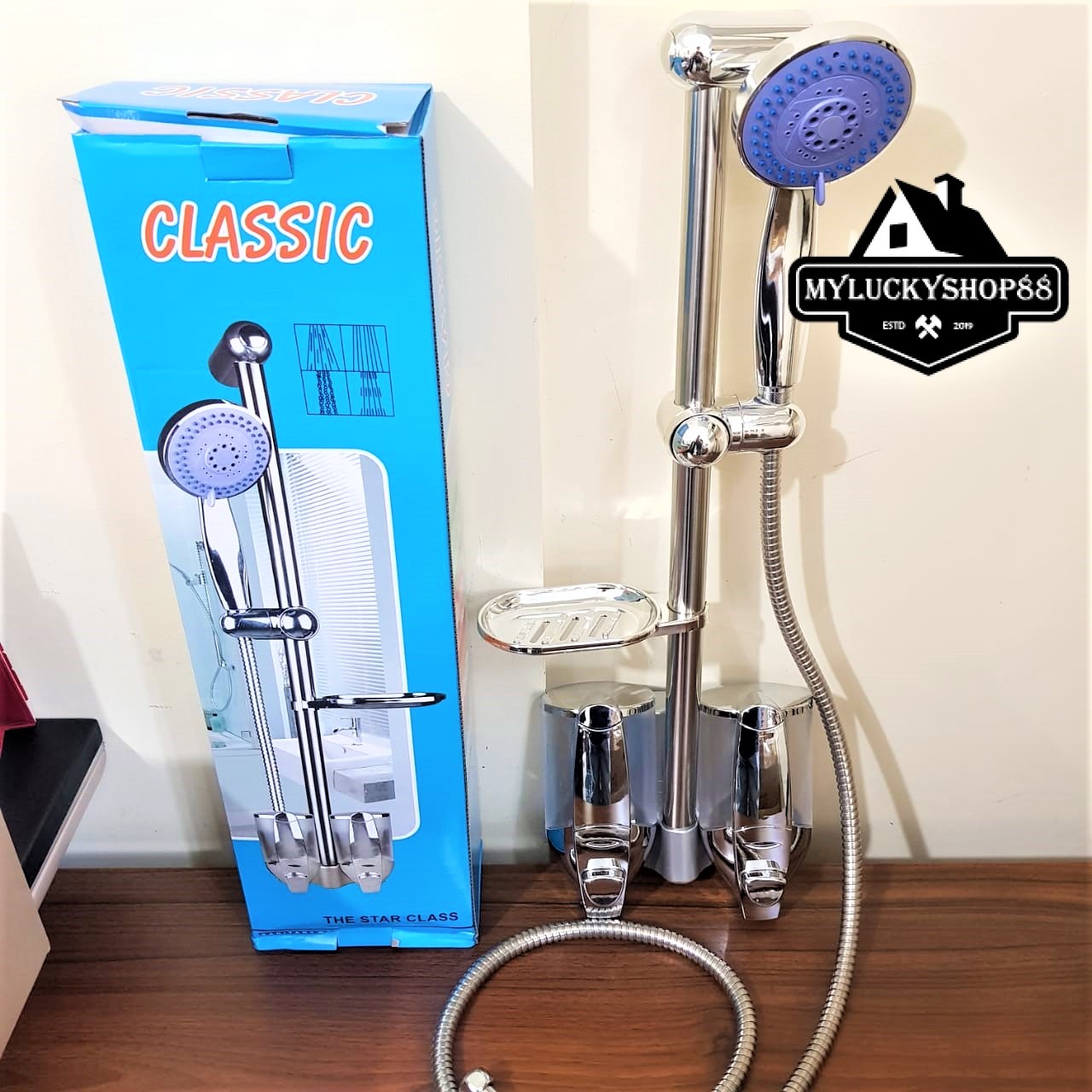 Classic Hand Shower Tiang + Dispenser Sabun Stainless Steel Komplit ...