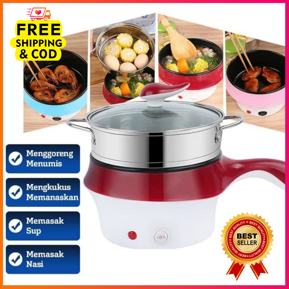 Panci Elektrik Multifungsi Listrik Lapisan Keramik Kukus Goreng Rebus ...