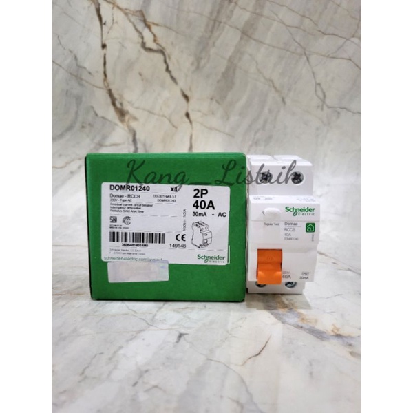 ELCB SCHNEIDER 2P 40A 30mA / RCCB SCHNEIDER 2Phase 40A DOMR01240 ...