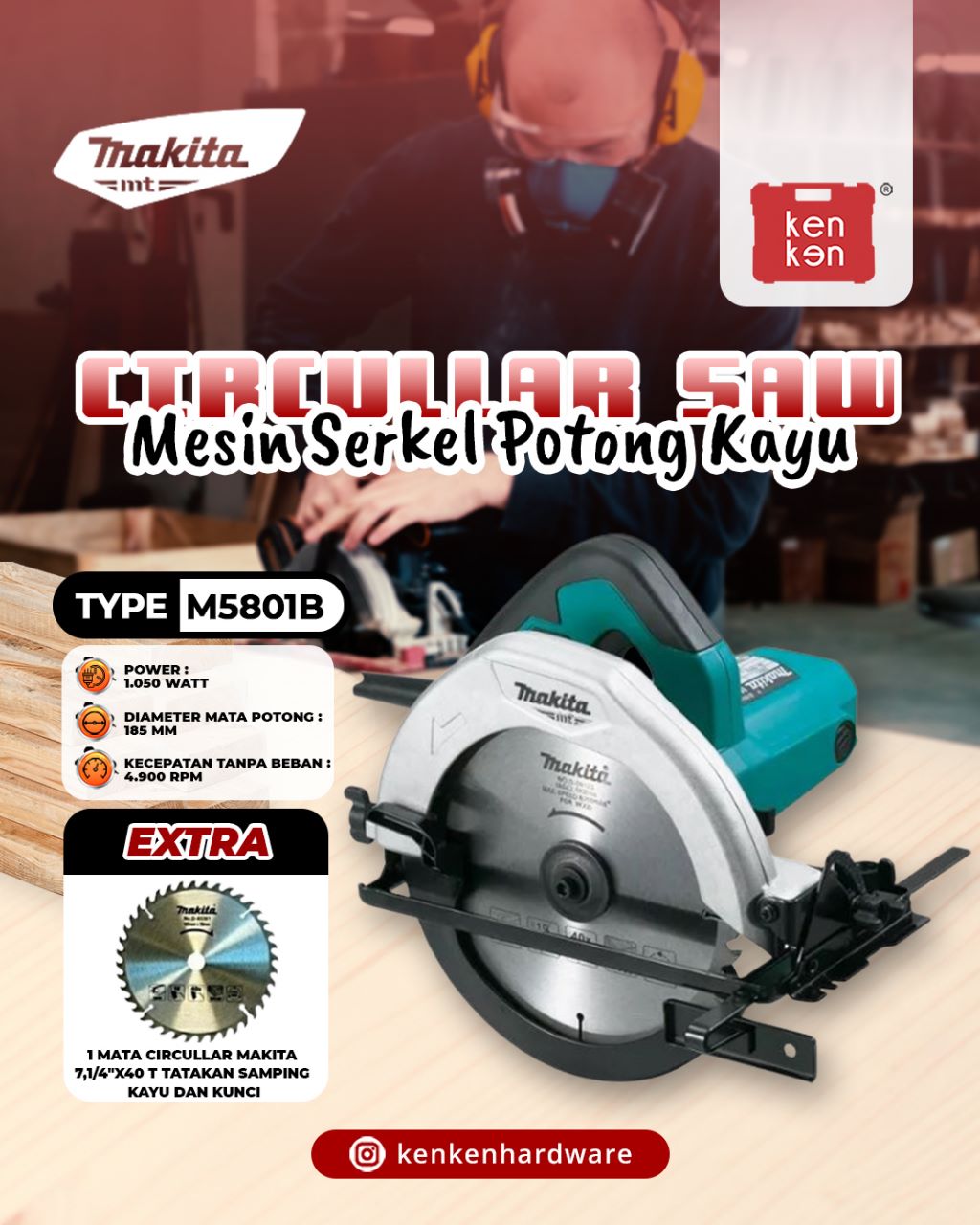MAKITA Mesin Circullar Saw Circle M5801B Serkel Potong Kayu M5801B ...