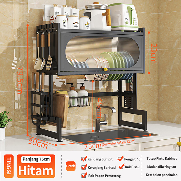 Rak piring tertutup wastafel dapur stainless dengan pintu kabinet ...