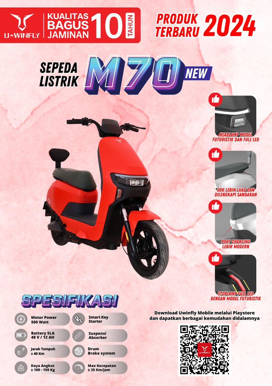 Sepeda Listrik Uwinfly M70 New 2024 T70 | Lazada Indonesia