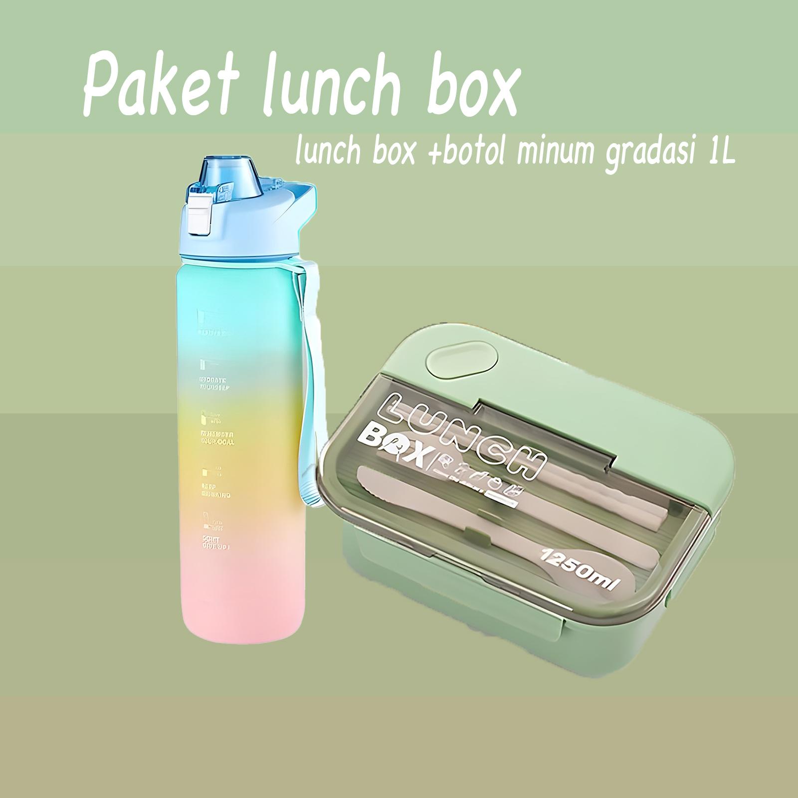YS Paket Lunch Box/Lunch Box Alat makan+Botol Minum Kapasitas 1000ml ...