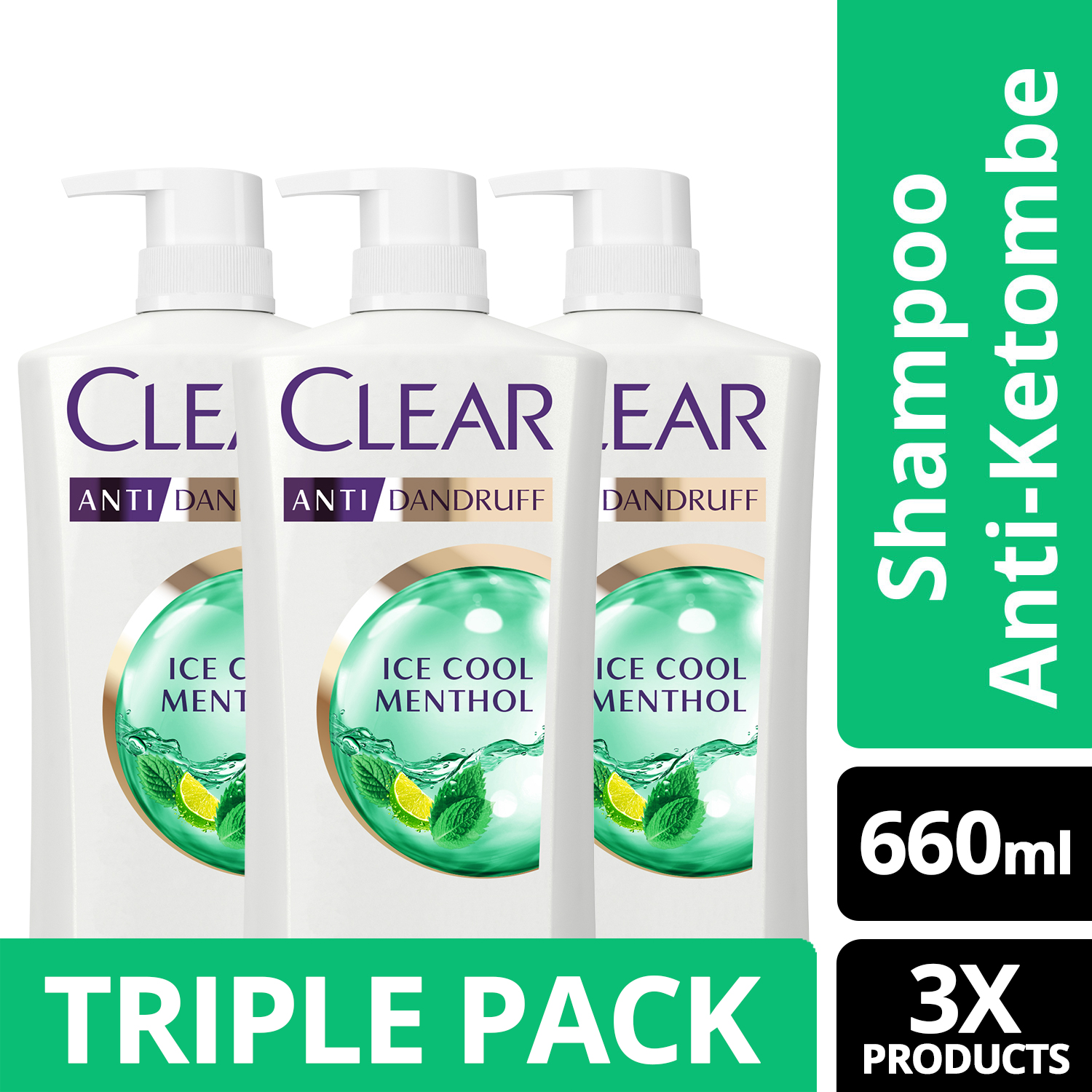 Clear Shampoo Anti Ketombe Ice Cool Menthol 660ml Triplepack (Isi 3 ...