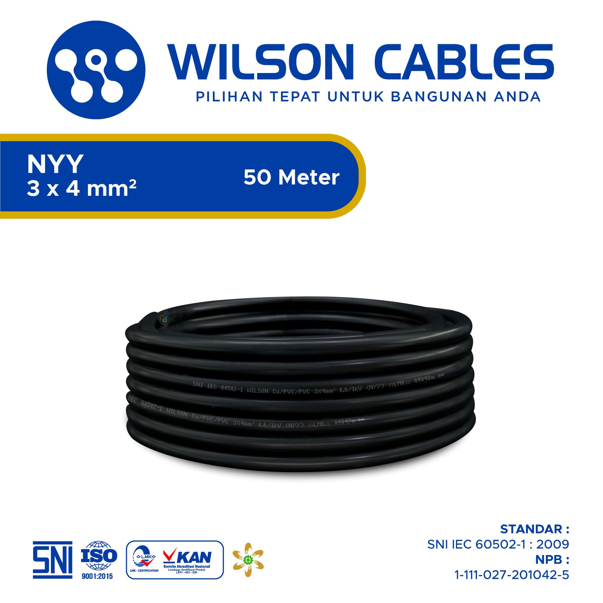 Kabel NYY 3x4 mm2 50 Meter Hitam / Kabel Listrik Tembaga Wilson Cables | Lazada Indonesia