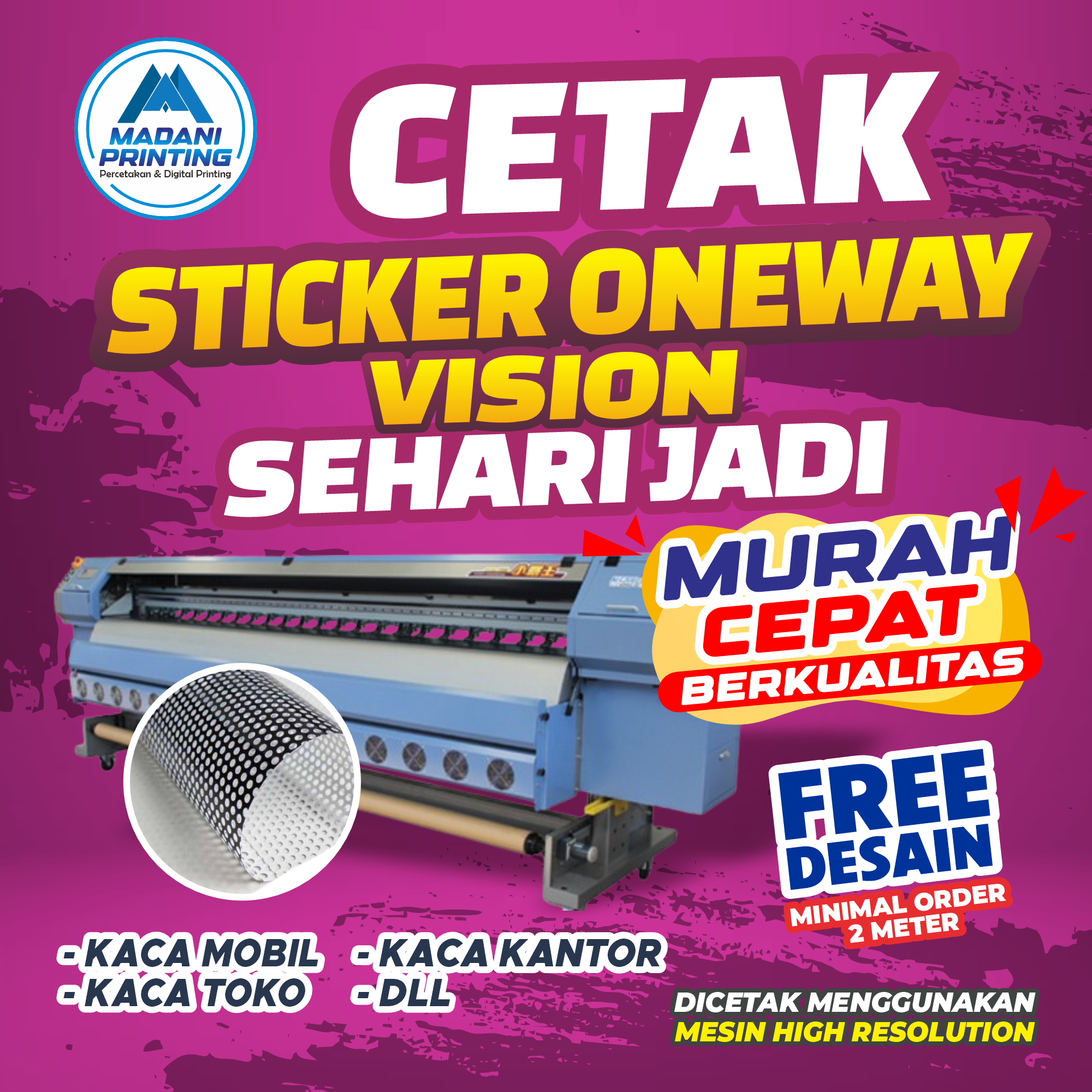 Cetak Stiker ONEWAY VISION I Stiker Bolong untuk Kaca Rumah I Kaca Mobil I Kaca Kantor I dan ...
