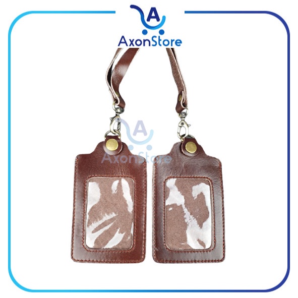 KULIT ASLI Gantungan ID Card Holder Name Tag Kalung Sapi Leather ...