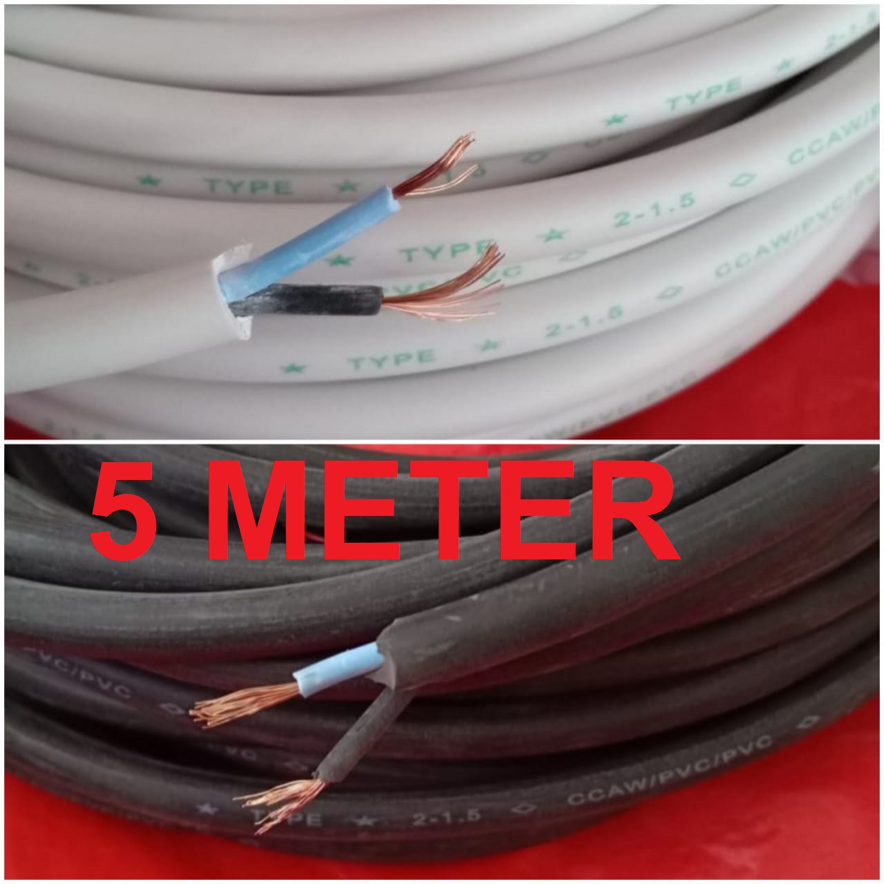 Kabel Listrik Kawat dan Kabel Serabut Ukuran 2 x 1.5 (Harga Untuk 5 ...