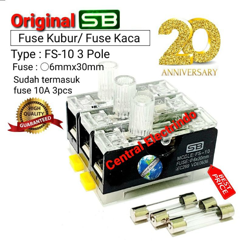 Fuse Kubur Din Rail SB 3Pole FS-10 Fuse Holder Kaca FS-10 | Lazada ...