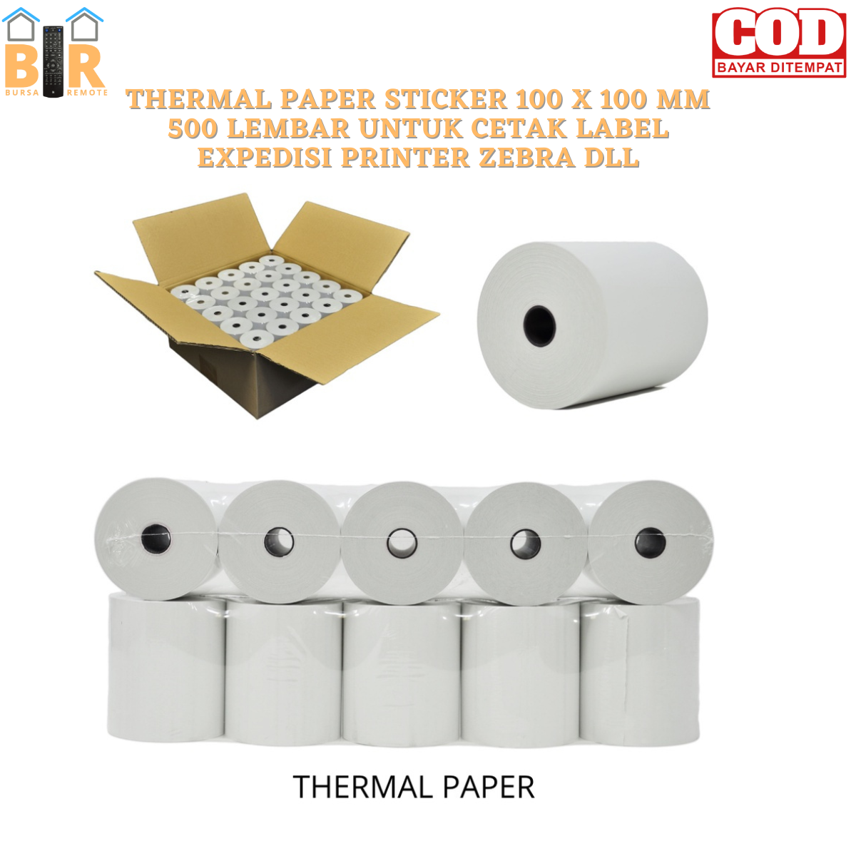 Kertas Thermal / Thermal Paper Sticker 100 X 100 MM 500 LEMBAR UNTUK ...