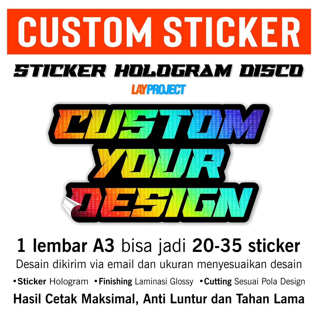 Custom Sticker Vinyl Stiker Hologram A3 Motif Disco Logo Toko Bengkel ...