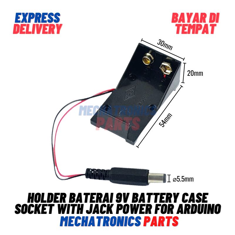 [5652] Holder Baterai 9V Battery Case Socket With Jack Power For ...