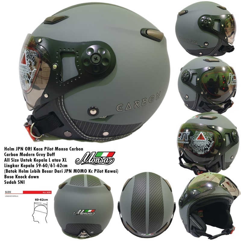 Skuterhelm91 Helm Bogo Dewasa Retro Kaca Pilot Riben JPN Monsa Carbon ...
