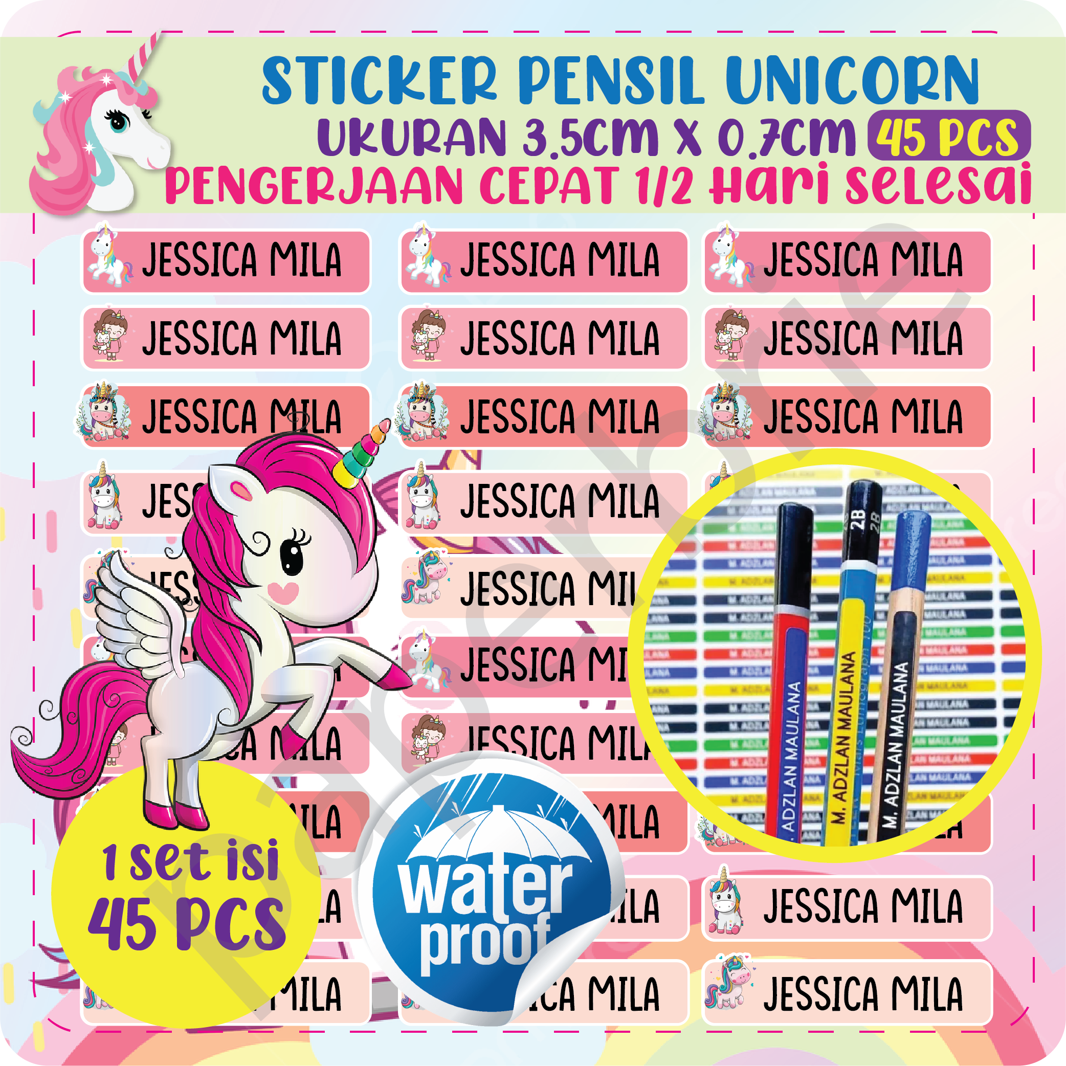 [Sticker Pensil Unicorn Simple] Sticker Nama Anak pensil buku lucu ...
