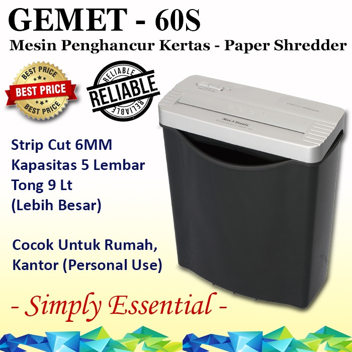 GEMET 60S Penghancur Kertas Paper Shredder 5 lembar | Official Store ...