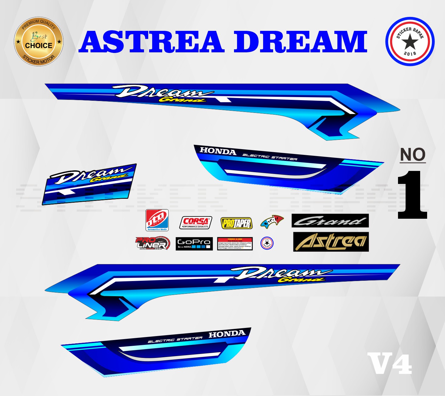 Sticker striping motor Honda Astrea Dream Variasi V4 stiker decal list ...