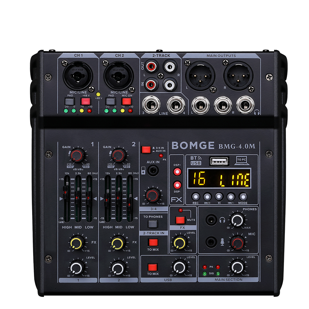 BOMGE 4.0M Audio Mixer, Sound Board Mixing Console with 4 Channel Digital USB Bluetooth 24 Sound ...