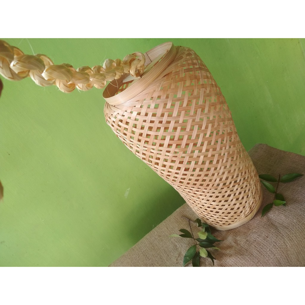 Kap Lampu Gantung Bambu Lampu Dekorasi Model Tabung size M Kerajinan ...