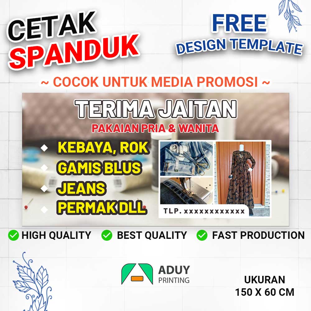 Cetak Spanduk Banner Untuk Permak Jahit Ukuran 150x60 CM Bisa Kustom ...