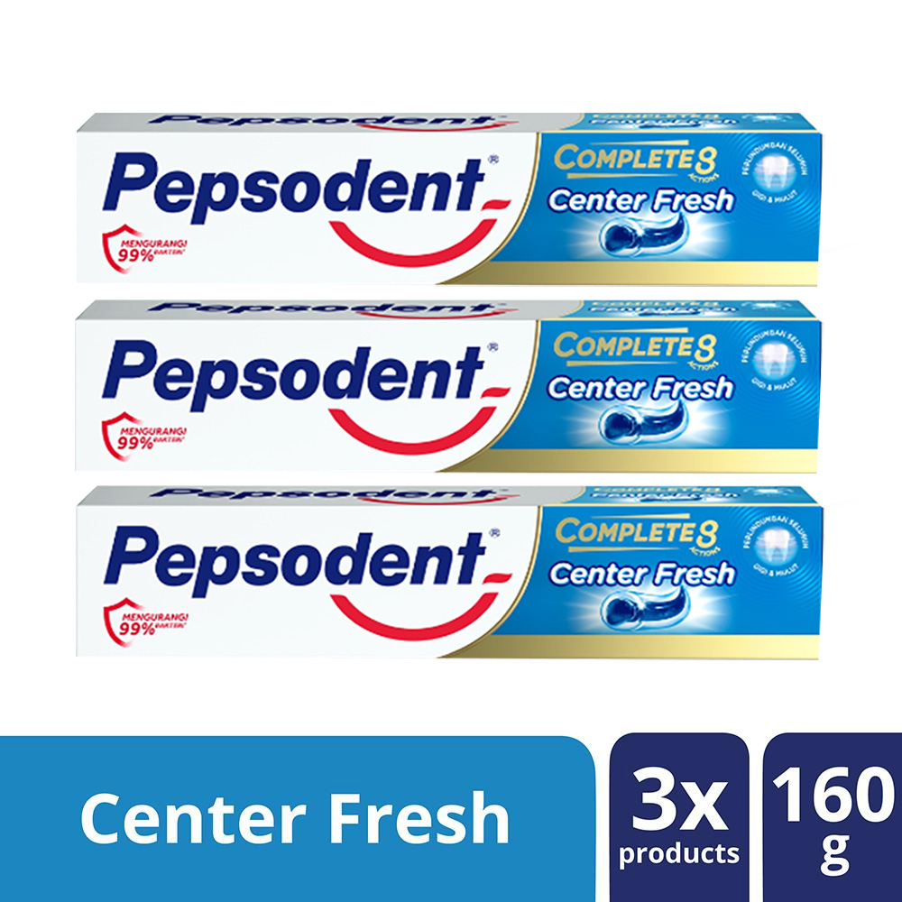 Pepsodent Pasta Gigi Complete 8 Center Fresh 160 g x3 | Lazada Indonesia