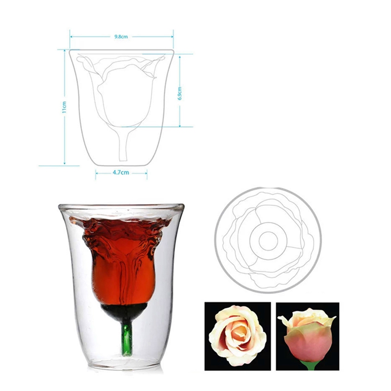 Rose Shape Double Wall Bilayer Wine Glass Cocktail Flip Liquor Cup Vaso ...