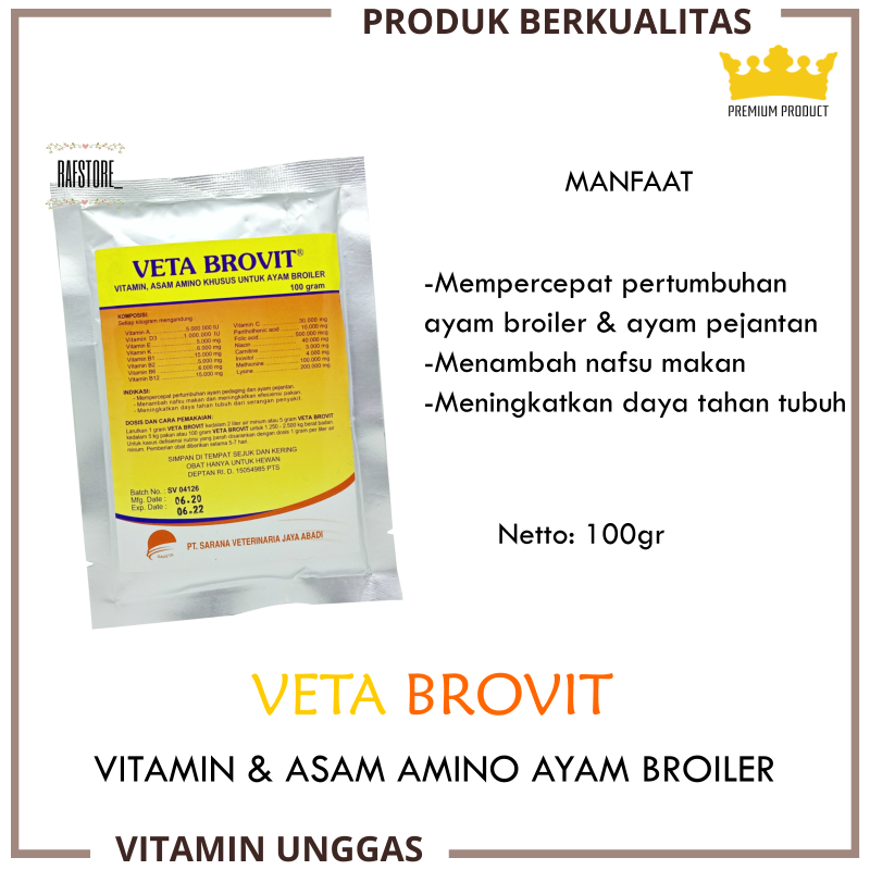 VITAMIN PENGGEMUK AYAM VETA BROVIT 100 gram - vitamin broiler - vitamin ...