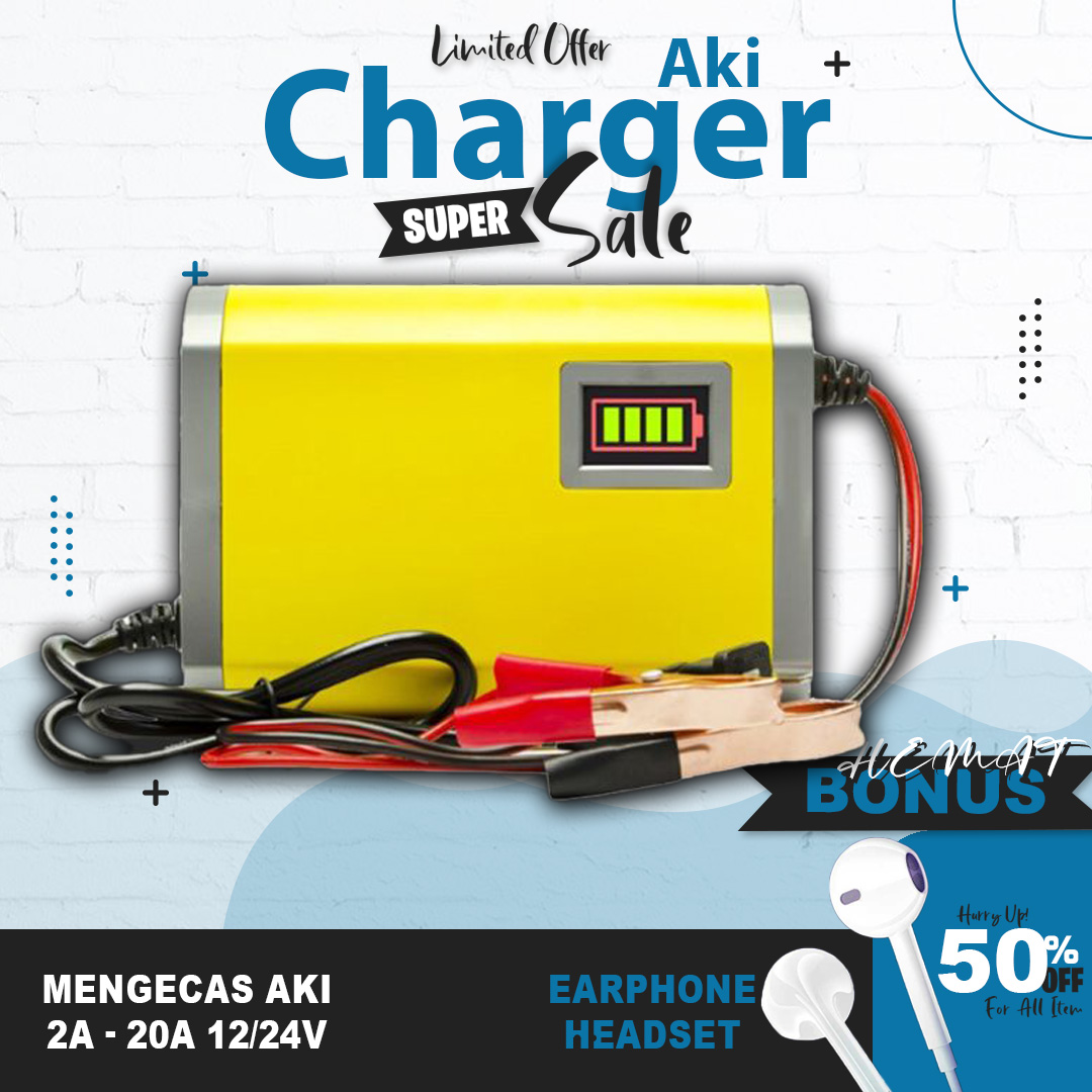 Charger Aki basah dan kering motor dan mobil 12V/24V 2A-20A Volt Otomatis Portable Automatic ...