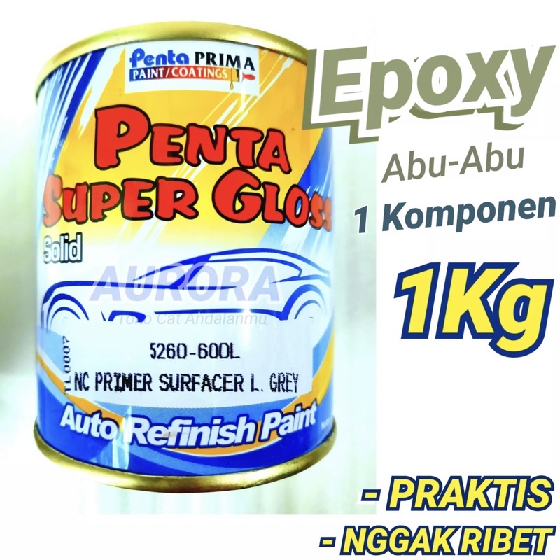 PENTA SUPER GLOS NC PRIMER SURFACER L GREY 1kg EPOXY ABU-ABU 1 KOMPONEN ...