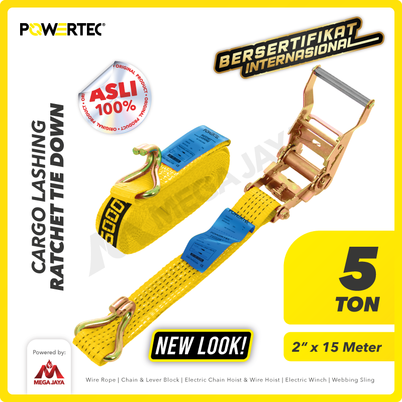 Ratchet Tie Down Cargo Lashing Belt 2 x 15M Pengikat Barang POWERTEC ...