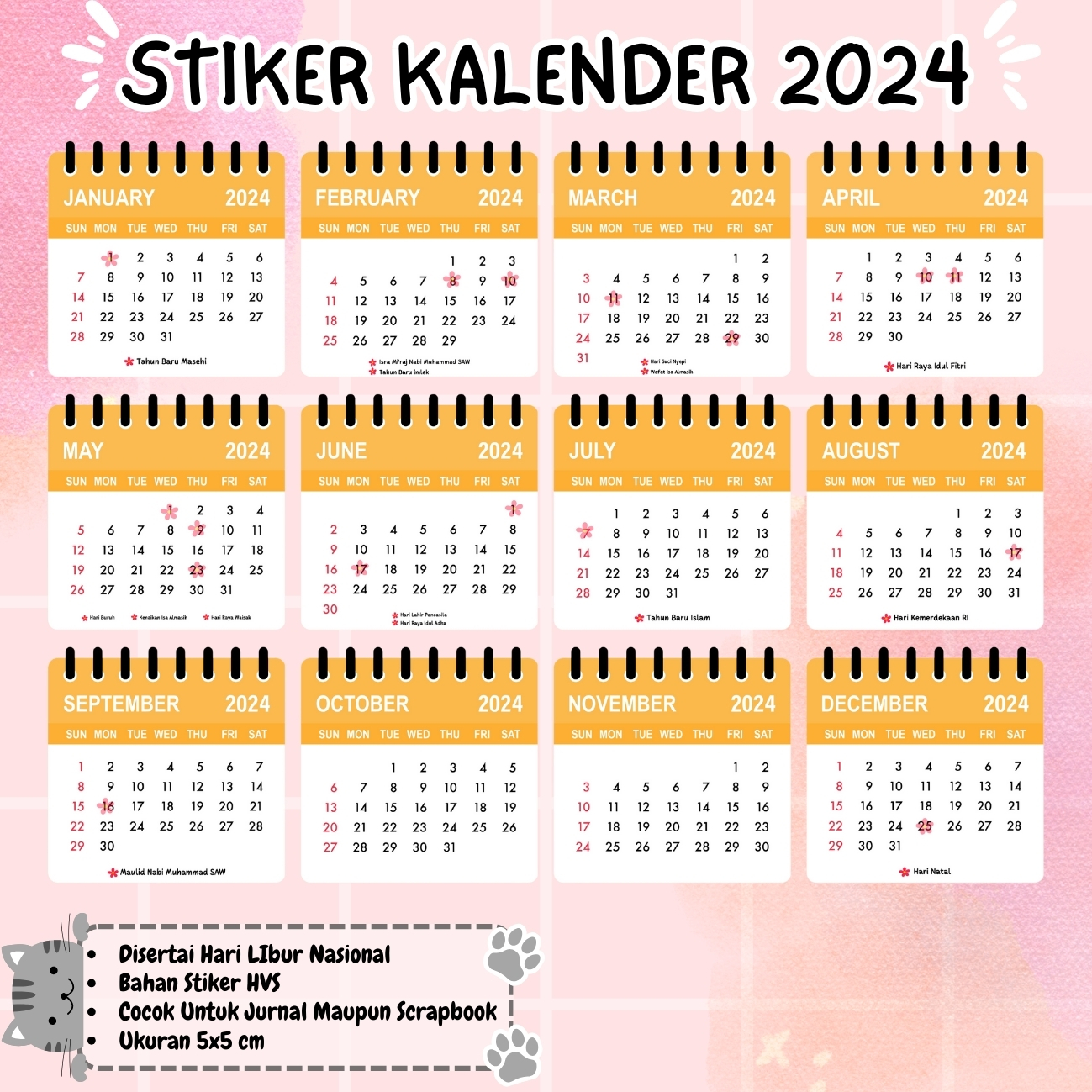 STIKER KALENDER 2024 STIKER MINI KALENDER 2024 STIKER KALENDER ...
