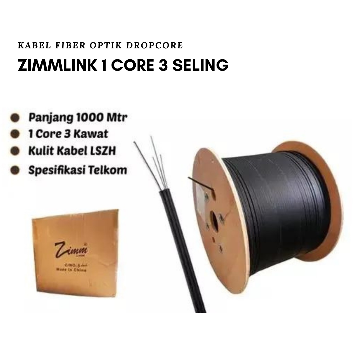 Kabel FO Dropcore 1Core Zimmlink 1KM Fiber Optik FTTH 1C-3 Seling 1000 ...