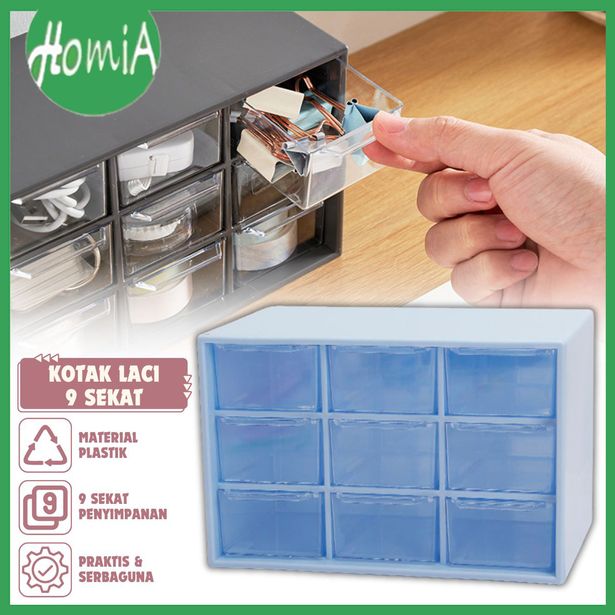 Kotak Laci Mini Perhiasan 9 Sekat Bahan Plastik / Storage Container Box ...