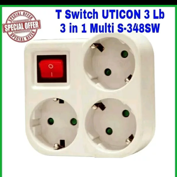 Stop Kontak Colokan T Arde Uticon Segi 3 in 1 Lubang Saklar S 348 SW ...