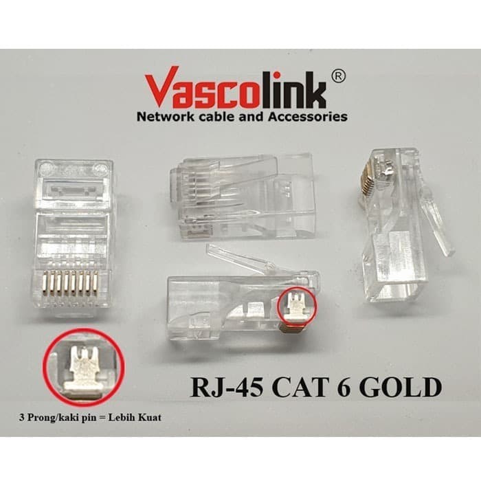 Vascolink Connector RJ45 Cat6 GOLD ( isi 50 ) Konektor Cat.6 | Lazada ...