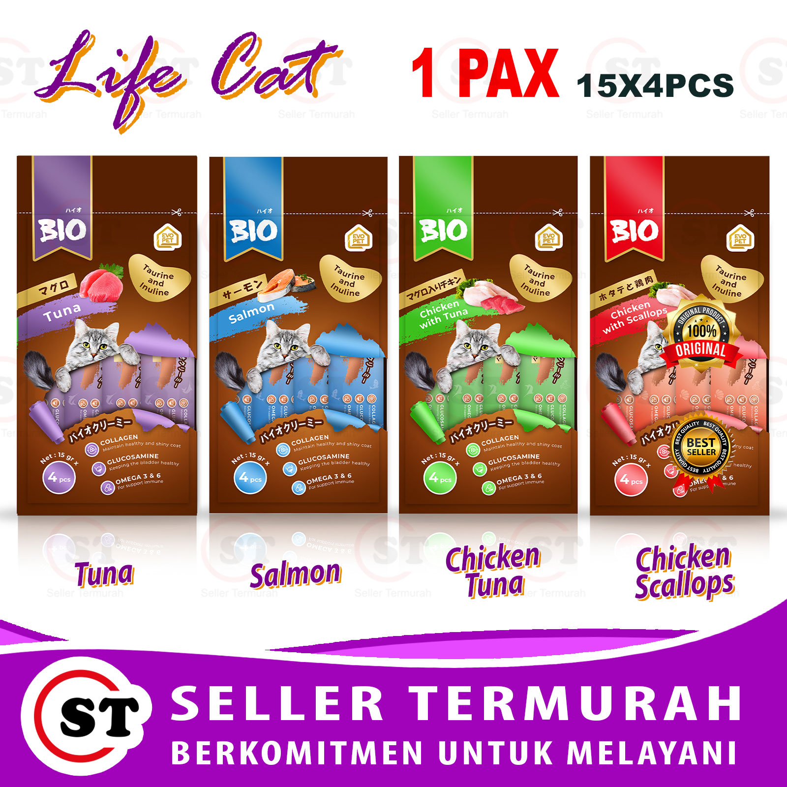 Makanan Kucing Bio Creamy Treats 60gr Cemilan Snack Kucing 4 X 15gr No ...