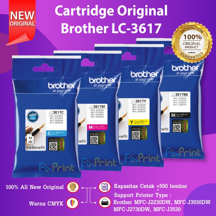 Brother Ink Cartridge LC-3617 BK/C/M/Y for MFC-J3530DW - LC3617 Resmi ...