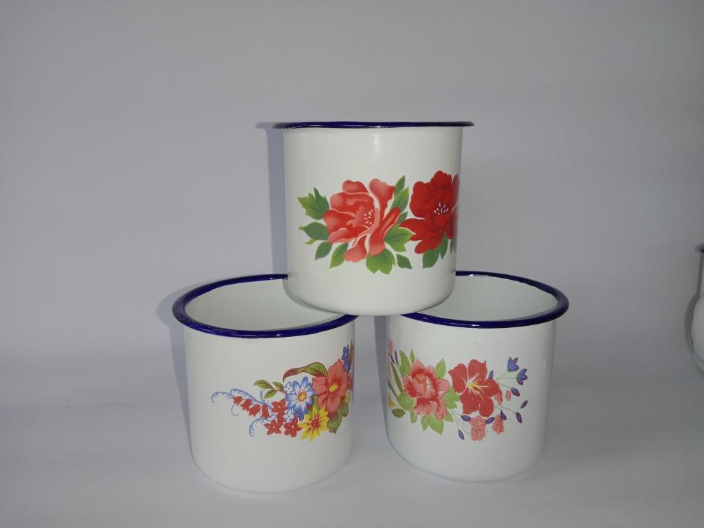 Gelas Cangkir Enamel Motif Kembang Jadul Paket 6pcs 1/2Lusin, Gelas Motif Kembang, Cangkir Jadul ...