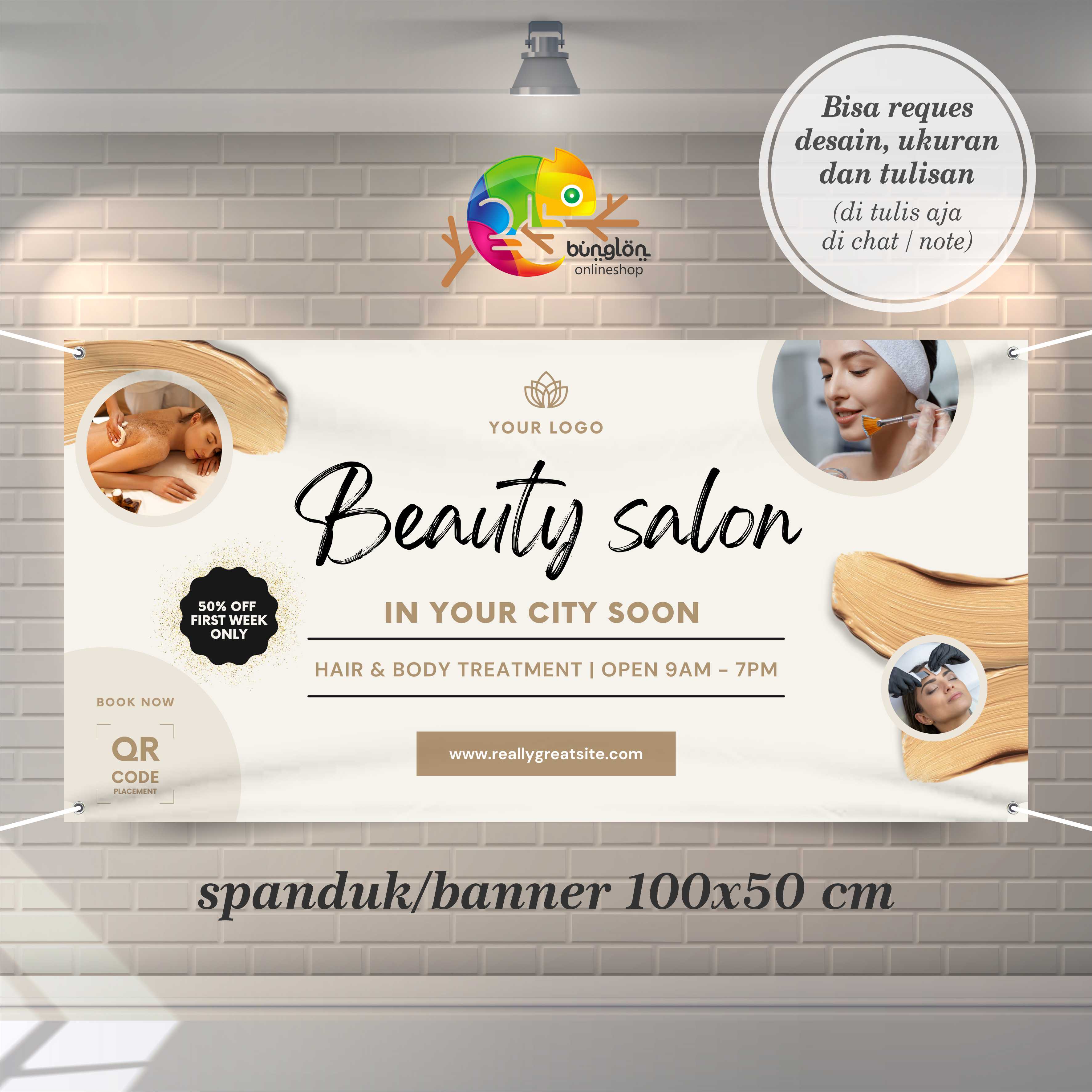 Cetak Spanduk Banner Beige & Gold Elegant Beauty Salon Opening | Lazada ...